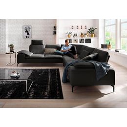 Ecksofa W.Schillig "valentinoo, Designsofa, elegant und bequem, L-Form", schwarz (schwarz z59), B:318cm H:83cm T:298cm, Longlife Xtra-Leder Z59: Glattleder mit modischer Pr&auml;gung. Hautst&auml;rke 0, 9 - 1, 1 mm, Sofas, Ecksofa, mit Sitztiefenverstellung, Breite 318 cm