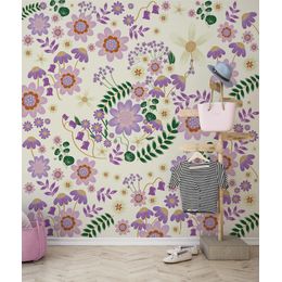Kindertapete Komar "Disney Minnie Mouse Gardening Club Beige", beige (beige,lila), B:250 H:250, Vlies, Tapeten