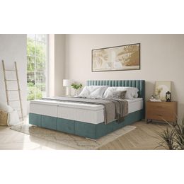 Boxbett Inosign "Thor mit Bettkasten, inkl. Matratze, Topseller", blau (velvet 87 petrol), B:186cm L:208cm, Komplettbetten, Boxspringbett, Topper und Zierkissen, in verschiedenen Härtegraden verfügbar