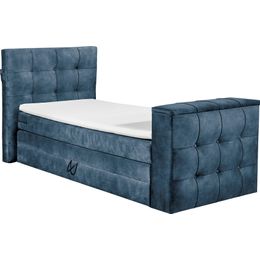 Boxspringbett "Richmond", blau (mondscheinblau), B:134cm L:243cm, SET ONE BY Musterring, Komplettbetten, Boxspringbett, versenkbarer TV- Halterung mit Fernbedienung