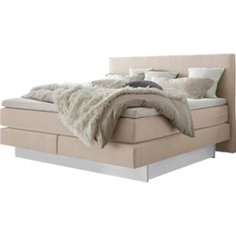Boxspringbett Hasena "Denver", beige (beige, weiß), B:168cm L:210cm, Komplettbetten, Boxspringbett, Boxspringbett, Sockel, zwei Bettkästen inkl. gedämpftem Selbsteinzug