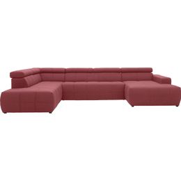 Wohnlandschaft DOMO collection "Brandon, whlw. mit Sitztiefenverstellung, inkl. Nierenkissen", rot, B:359cm H:80cm T:228cm, Kunstleder SOFTLUX;Luxus-Microfaser in Antikleder-Optik (100% Polyester);Luxus-Microfaser (100% Polyester), Sofas, mit Kopfteilverstellung, wahlweise Sitztiefenverstellung, U-Form