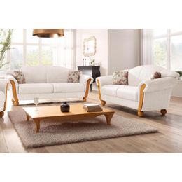 Polstergarnitur Home Affaire "Milano, bequem durch Federkern, Landhaus Stil, geschwungene Armlehnen", beige (sand,), H:83cm T:81cm, Sitzm&ouml;bel-Sets, Set bestehend aus 2-Sitzer und 3-Sitzer