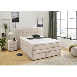 Jockenhöfer Boxspringbett JOCKENHÖFER GRUPPE "Amy", beige (beige 426, 07), L:217cm, Bezug Bett: Cordstoff (100% Polyester);Topper und Matratzenspiegel: 100% Polyester, Komplettbetten, mit Bettkasten und Kaltschaum-Topper, erhältlich in 140 & 180cm Breite, Topseller