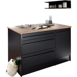 K&uuml;cheninsel BASIC BY BALCULINA "Jazz K&uuml;cheninsel", schwarz (k&uuml;che: schwarz, korpus: schwarz matt, arbeitsplatte: lanzelot eichefarbenfarben), B:145cm H:90cm T:90cm, Komplettk&uuml;chen-Sets, Singlek&uuml;che, Breite 145 cm, T&uuml;ren und Schubk&auml;sten