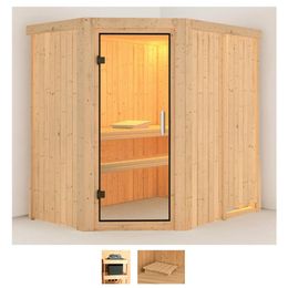 Sauna Karibu "Swantje", beige (naturbelassen), ohne Ofen, (ohne Ofen), Saunen, ohne Ofen