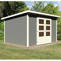 Gartenhaus Karibu "Stockach 5", grau (terragrau), ohne Fußboden, ohne Dacheindeckung, Holzwerkstoff, Gartenhäuser, naturbelassen oder terragrau
