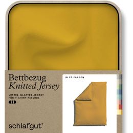 Bettbezug Schlafgut "Knitted Jersey uni, aus Bio-Baumwolle mit Elasthan, Reißverschluss", gelb (gelb deep), B:155cm L:220cm, Jersey, Obermaterial: 95% Baumwolle, 5% Elasthan, Bettbezüge, bügelfrei, Mix & Match Bettwäsche: passender Kissenbezug erhältlich