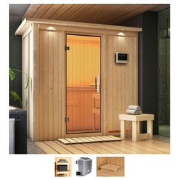 Sauna Karibu "Vada", beige (naturbelassen), Saunaofen, externe Steuerung, 9 kW, Saunen, 9 KW-Ofen mit externer Steuerung