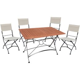 Garten-Essgruppe Garden Pleasure "TRIEST", braun (braun, beige, schwarz, beige, schwarz), B:280cm H:89cm T:120cm, FSC-zertifiziertes Massivholz, Kunststoff, Stahl, Sitzmöbel-Sets, mit platzsparender Klappfunktion