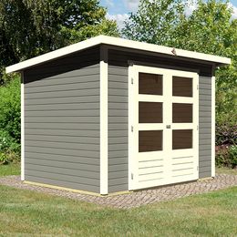 Gartenhaus Karibu "Stockach 3", grau (terragrau), ohne Fußboden, ohne Dacheindeckung, Holzwerkstoff, Gartenhäuser, naturbelassen, terragrau oder anthrazit