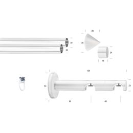 Gardinenstange Garesa "WHITE", weiß, L:430cm Ø:20mm, Eisen, Gardinenstangen, Vorhanggarnitur, Innenlauf, verlängerbar, Wandmontage, Endknopf Spitze