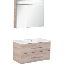 Waschtisch Fackelmann "Waschplatz-Set B.Clever", braun (korpus und fronten optik alaska esche, optik alaska esche), B:90cm T:46cm, Waschtische, 3-teilig