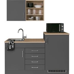 Pantryküche KOCHSTATION "KS-Mali", grau (küche: grau, front: anthrazit, korpus: grau, arbeitsplatte: eiche sonoma), B:160cm H:200cm T:60cm, Komplettküchen-Sets, Küchenzeile, Breite 160 cm, mit E-Geräten