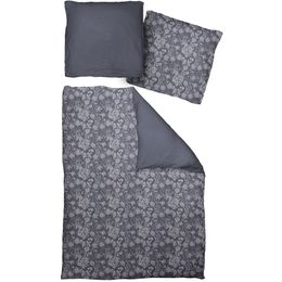Wendebettwäsche Adam "Flower", blau (dunkelblau), B/L: 155 x 220, 1, 1, Renforcé, B/L: 80 x 80, 2, Renforcé, Obermaterial: 100% Baumwolle, Bettwäsche, mit Blumen