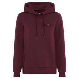 Hoodie Gant "REG TONAL SHIELD HOODIE", Damen, Gr. L, plum wine, Sweatware, Obermaterial: 78% Baumwolle, 22% Polyester, Casual, regular fit hüftlang, Rippbündchen, Sweatshirts, Ton in Ton Stickerei, Rippbündchen