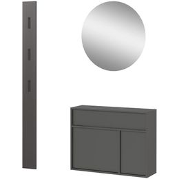 Garderoben-Set Germania "GW-Ameca 2.0", grau (graphit), B:113cm H:200cm T:25cm, Spanplatte, Kastenmöbel-Sets, Garderoben-Set:Mehrzweckschrank und Spiegel