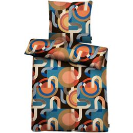 Bettwäsche Apelt "Jim GOTS", bunt (multicolor), B/L: 135cm x 200cm, 1 Stk., 1 Stk., Satin (Bio-Baumwolle), B/L: 80cm x 80cm, 2 Stk., Satin (Bio-Baumwolle), Obermaterial: 100% Baumwolle, Bettwäsche, Siebziger Jahre Motive