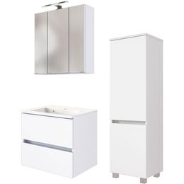 Badmöbel-Set Welltime "Welltime Möbel Baabe Waschtisch-Set 3tlg. oder 5tlg.", weiß (matt weiß), Set 1 3tlg.: Waschtisch 60cm breit, Spiegelschrank 60cm breit, Midischrank, Holzwerkstoff, Kastenmöbel-Sets, gedämpfte Scharniere und Softclose-Funktion, inklusive LED-Beleuchtung