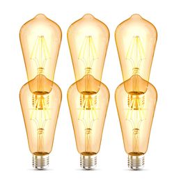 B.K.LICHT LED-Leuchtmittel "LED Leuchtmittel 6er Set E27 ST64", Energieeffizienz: F (A-G), braun (amber), L:14,3cm &Oslash;:6,4cm, Leuchtmittel, 2.700 K Edison Vintage Gl&uuml;hbirne Filament
