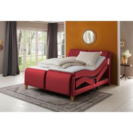 Boxspringbett Home Affaire "Messina2", rot, B:186cm L:240cm, Holzwerkstoff, Kunstleder, Massivholz, Komplettbetten, Boxspringbett, Liegekomfort elektrisch Verstellbar