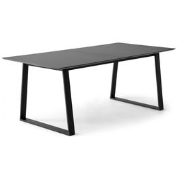 Esstisch HAMMEL FURNITURE "Meza Designtisch mit Auszugsfunktion und 2 Einlegeplatten", schwarz (schwarz, schwarz, schwarz), B:210cm H:73,5cm, Tischplatte: Schwarzes nanobehandeltes Fenix-Laminat (schwarzer Rand), Gestell: Pulverbeschichtetes schwarzes Metall, RAL9005 matt. Mit nanobehandeltem Laminat, einer matten, seidigen Oberfläche, die Fingerabdrücke abweist und langlebig und hygienisch ist., 
