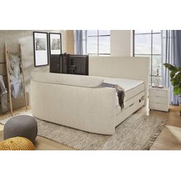Jockenhöfer Boxspringbett JOCKENHÖFER GRUPPE "Bel Air erhältlich in der Größe 180x200cm", grau (beige 444, 17), B:198cm L:245cm, Bezug Bett: Microfaser (100% Polyester);Topper und Matratzenspiegel: 100% Polyester, Komplettbetten, Boxspringbett, mit versenkbarem TV-Lift und Fernbedienung, Bettkasten/Stauraum