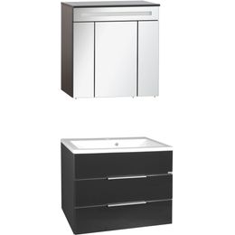 Waschtisch Fackelmann "Waschplatz-Set KARA", schwarz (korpus anthrazit, fronten mit lackiertem glas anhrazit, anthrazit), B:80cm T:50cm, Waschtische, 3-teilig