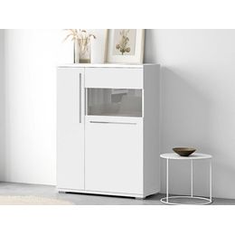 Highboard Places of Style "Piano Vitrine", weiß (weiß hochglanz), B:90cm T:40,2cm, Spanplatte, Sideboards, UV lackiert, Soft-Close Funktion