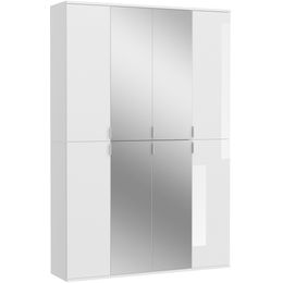 Garderoben-Set Inosign "Trondheim, Breite 121 cm, best. aus 3 Schränken, 8 Türen, 21 Fächer", weiß (weiß nb, weiß hochglanz, spiegelglas), B:121cm T:34cm, Kastenmöbel-Sets, inkl. ausziehbarer Kleiderstange, Garderobenschrank, Kleiderschrank