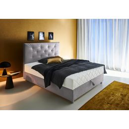 Boxbett "CELIA im hochwertiger Samtoptik", grau, B:102cm L:209cm, ATLANTIC HOME COLLECTION, Komplettbetten, mit Taschen-Federkernmatratze, Bettkasten und Strass-Steinen