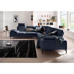 Ecksofa W.Schillig "valentinoo, Designsofa, elegant und bequem, L-Form", blau (blau z59), B:318cm H:83cm T:298cm, Longlife Xtra-Leder Z59: Glattleder mit modischer Pr&auml;gung. Hautst&auml;rke 0, 9 - 1, 1 mm, Sofas, Ecksofa, mit Sitztiefenverstellung, Breite 318 cm