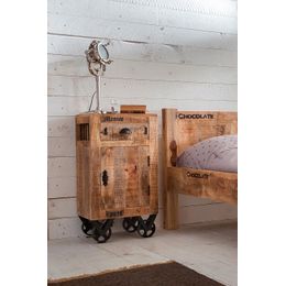 Kommode Sit "Rustic", schwarz (natur, schwarz), B:44cm H:82cm T:34cm, Massivholz, Sideboards, mit schwarzem Aufdruck im Industrial-Stil