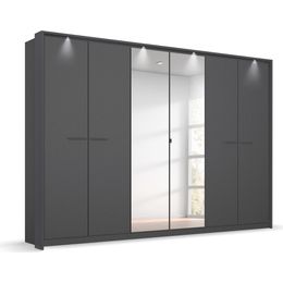 Drehtürenschrank Rauch "Kleiderschrank Schrank Garderobe Wäscheschrank Ankleide OTELI", grau (graumetallic), B:275cm H:231cm T:58cm, Holzwerkstoff, Schränke, mit Mittelspiegel und Passepartout optional mit Beleuchtung