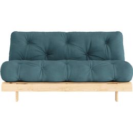 Daybett Karup Design "Roots Sofa Bed, Schlafsofa, Daybett, Bettfunktion, FSC-Massivholz", blau (petrol blau), B:160cm H:85cm, Bezug: 80% Baumwolle, 20% Polyester, Daybetten, Inkl. Futonmatratze. Mehrere Gr&ouml;&szlig;en & Farben, Made in Europe