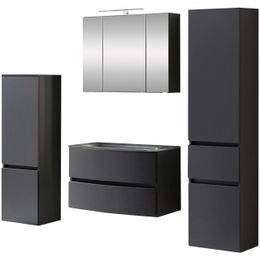 Badezimmer-Set Welltime "Kaunas", grau (matt grau, grau), B:120cm H:200cm T:49cm, Kastenmöbel-Sets, Waschtisch-Set (Breite 80 cm) mit Midischrank und Seitenschrank