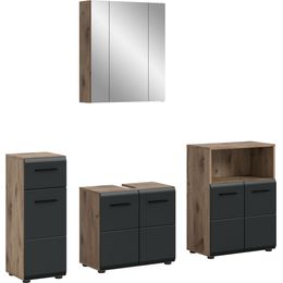 Badmöbel-Set Inosign "FLORENZ, TOPSELLER, 4-teilige Badkombination, hochwertige MDF-Front", nox oak nb, schwarz matt, B:180cm H:185cm T:30cm, Holzwerkstoff, MDF, Kastenmöbel-Sets, Bad-Kombination, Bad-Möbel, Badezimmer, Kombination, Kombi