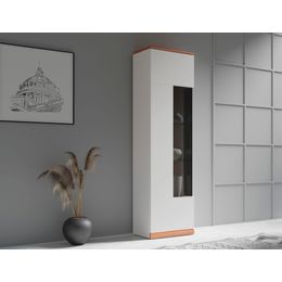 Vitrine Home Affaire "Ribe,180cm hoch,5 Fächer,2 Glasböden variabel einsetzbar", weiß (weiß, kernbuche), B:50cm H:180cm T:35cm, Holz teilmassiv, Schränke, Oberplatte Kernbuche massiv,dunkles Glas, schwarze Metall Griffe