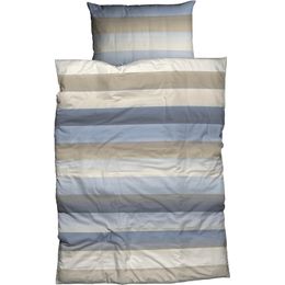 Bettwäsche CASATEX "Levio", blau (blau, beige), B/L: 135cm x 200cm, 1 Stk., 1 Stk., Satin, B/L: 80cm x 80cm, 2 Stk., Satin, Obermaterial: 100% Baumwolle, Bettwäsche, breite Streifen, Aquarellfarben, stilvolles Desigen