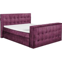 Boxspringbett "Richmond", rot (burgund), B:203cm L:243cm, SET ONE BY Musterring, Komplettbetten, Boxspringbett, versenkbarer TV- Halterung mit Fernbedienung
