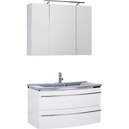 Badmöbel-Set SAPHIR "3040", weiß (weiß glanz, weiß glanz), B:90cm, Kastenmöbel-Sets, Breite 90 cm