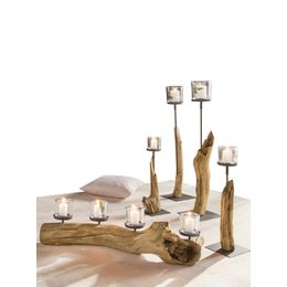 Windlicht HEINE HOME, beige (natur), B:80cm H:20cm T:12cm, Kerzenhalter