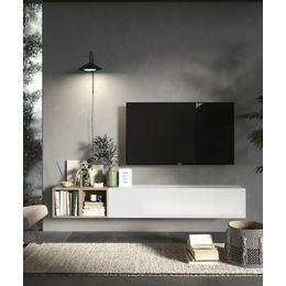 Wohnwand Inosign "INFINITY, 2tlg. Breite 194 cm, Höhe variabel, Wohnwand", weiß (weiß hochglanz lack, eiche cadiz nb), B:194cm H:29cm T:30cm, Kastenmöbel-Sets, (Lowboard hängend, Würfelregal 2er Set)