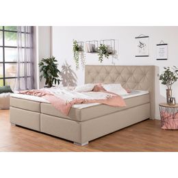 Boxbett Inosign "Tynan", beige (beige, creme), B:194cm L:210cm, Komplettbetten, Boxspringbett, wahlweise mit Bettkasten, in H2, H3 & H4 erhältilich