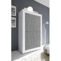Highboard Inosign "Basic Höhe 162 cm, Breite 102 cm, Kommode 4 Türen, Hochkommode", weiß (weiß hochglanz lack, beton, optik), B:102cm H:162cm T:43cm, Sideboards, Metallgriff, moderne Rahmenoptik, viel Stauraum, Farbauswahl