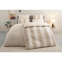 Bettwäsche Home Affaire "Sari", beige, B/L: 135cm x 200cm, 1 Stk., 1 Stk., Seersucker, B/L: 80cm x 40cm, 2, Seersucker, Obermaterial: 100% Baumwolle, Bettwäsche, in verschiedenen Qualitäten, maritime Bettwäsche mit Streifen