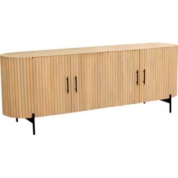 Sideboard Sit, beige (natur, schwarz), B:190cm H:76cm T:45cm, Massivholz, Metall, Sideboards, Kommode, Lamellen-Design im Retro Stil, Breite 190 cm