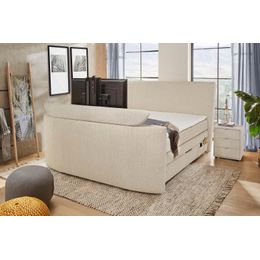 Jockenhöfer Boxspringbett JOCKENHÖFER GRUPPE "Bel Air erhältlich in der Größe 180x200cm", grau (beige 444, 17), B:198cm L:245cm, Bezug Bett: Microfaser (100% Polyester);Topper und Matratzenspiegel: 100% Polyester, Komplettbetten, Boxspringbett, mit versenkbarem TV-Lift und Fernbedienung, Bettkasten/Stauraum