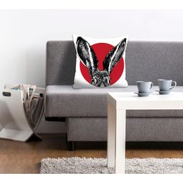 Dekokissen queence "Knut", rot (rot, bedruckt), B:40, Polyester, Dekokissen_Sitzkissen_Kissenhüllen, mit einem Hasen im roten Kreis