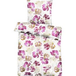 Bettwäsche Apelt "Nelly", pink (pink, weiß, grau, rose), B/L: 135cm x 200cm, 1 Stk., 1 Stk., Mako-Satin, B/L: 80cm x 80cm, 2 Stk., Mako-Satin, Obermaterial: 100% Baumwolle, Bettwäsche, elegante Papageientulpe und modernes Aquarellkaro